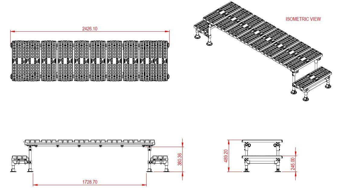 Mini step-over platform - Fixed, 1728x380mm clearance - Simplified Safety